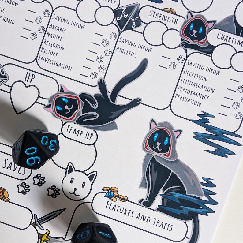 Dnd Rogue Character Sheet With a Feline Twist! Kitty D and D, Editable ...