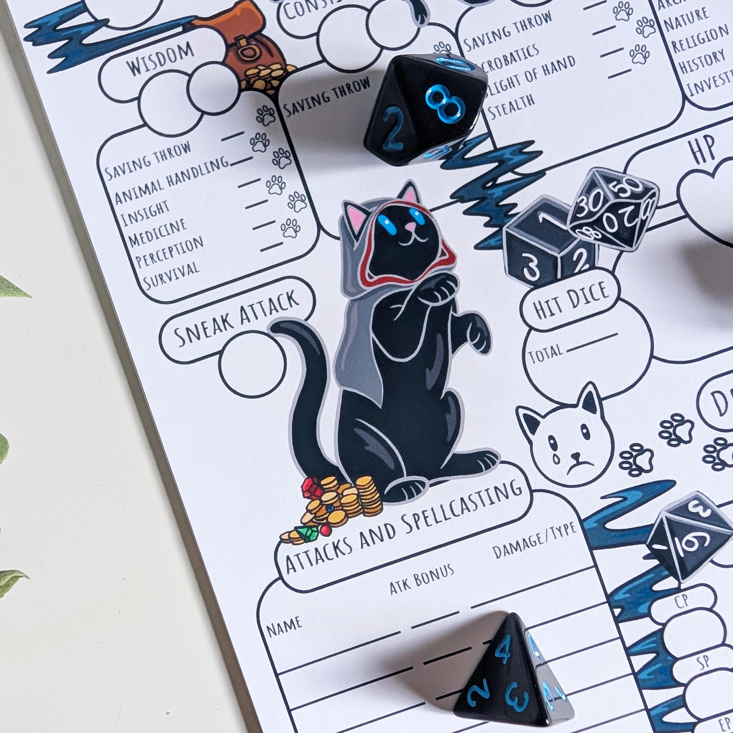 Dnd Rogue Character Sheet With a Feline Twist! Kitty D and D, Editable ...