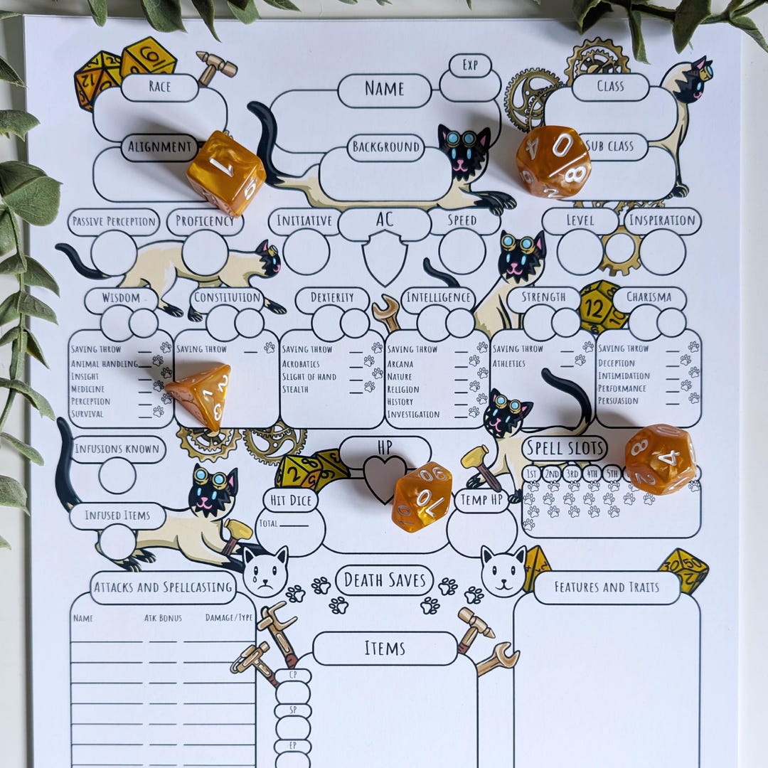 Dnd Artificer Character Sheet With a Feline Twist! Kitty D and D ...