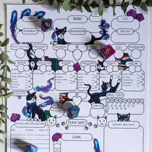 Dnd Wizard Character Sheet With a Feline Twist! Kitty D and D, Editable PDF, Dungeons and ...