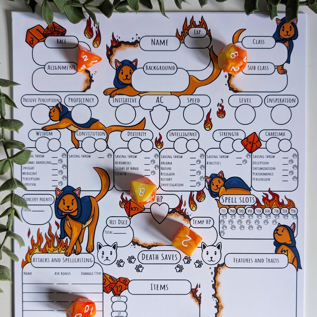 Dnd Sorcerer Character Sheet With a Feline Twist! Kitty D and D ...