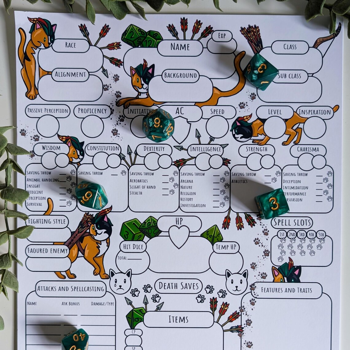 Dnd Ranger Character Sheet With a Feline Twist! Kitty D and D, Editable ...