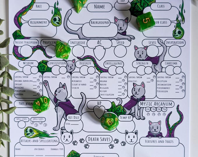 Dnd Warlock Character Sheet With a Feline Twist! Kitty D and D ...