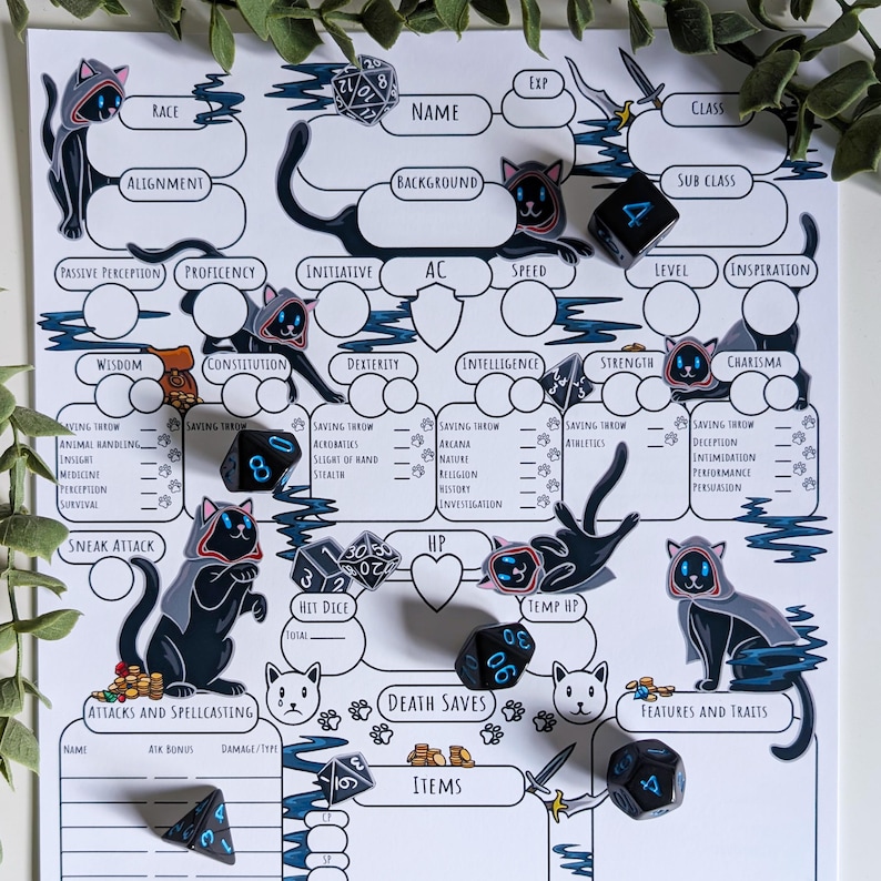 Dnd Rogue Character Sheet With a Feline Twist! Kitty D and D, Editable ...