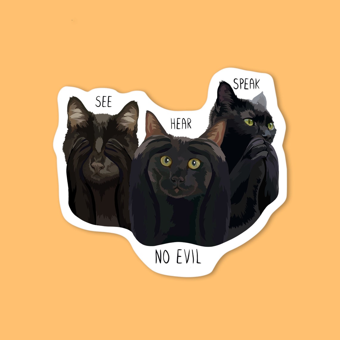 See No Evil Hear No Evil Speak No Evil Black Cat Sticker - Etsy