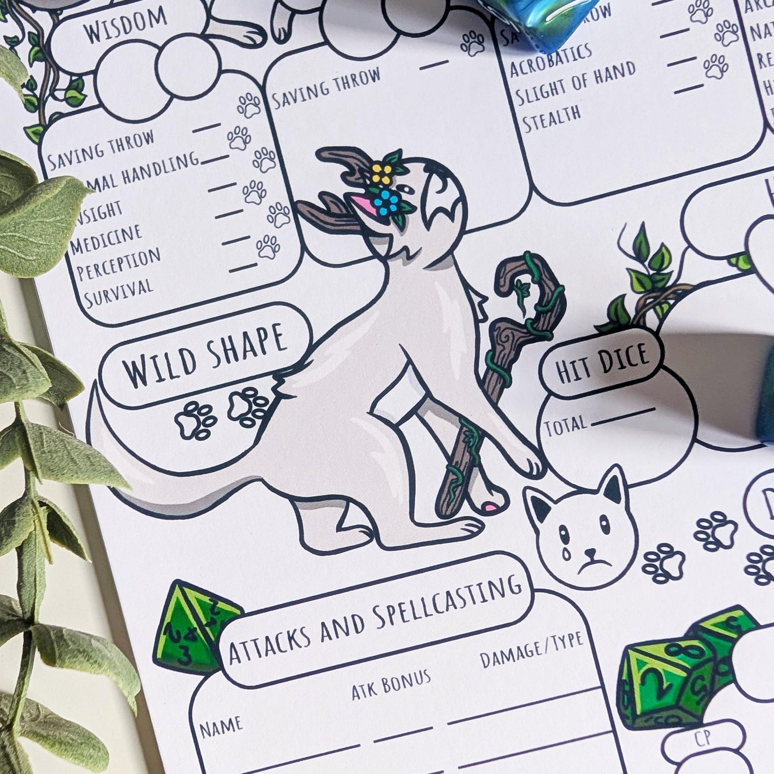 Dnd Druid Character Sheet With a Feline Twist! Kitty D and D, Editable ...