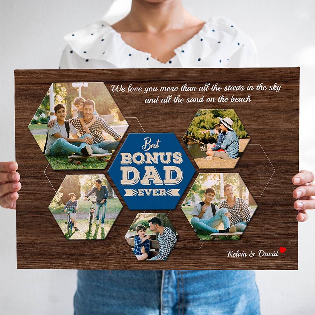 Custom Bonus Dad Canvas – Photo Collage Gift for Father’s Day 2025 - Etsy