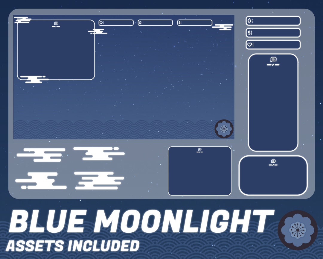 Blue Moonlight Streamer Overlay Pack / Vtuber Friendly / Alerts Pack ...