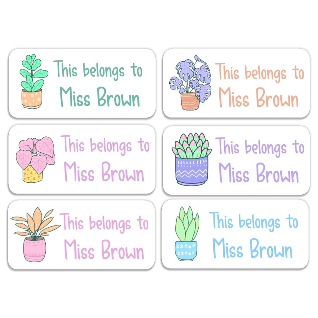 Personalised Plant Teacher Sticker, Cute Indoor Plant Labels, Boho Book ...