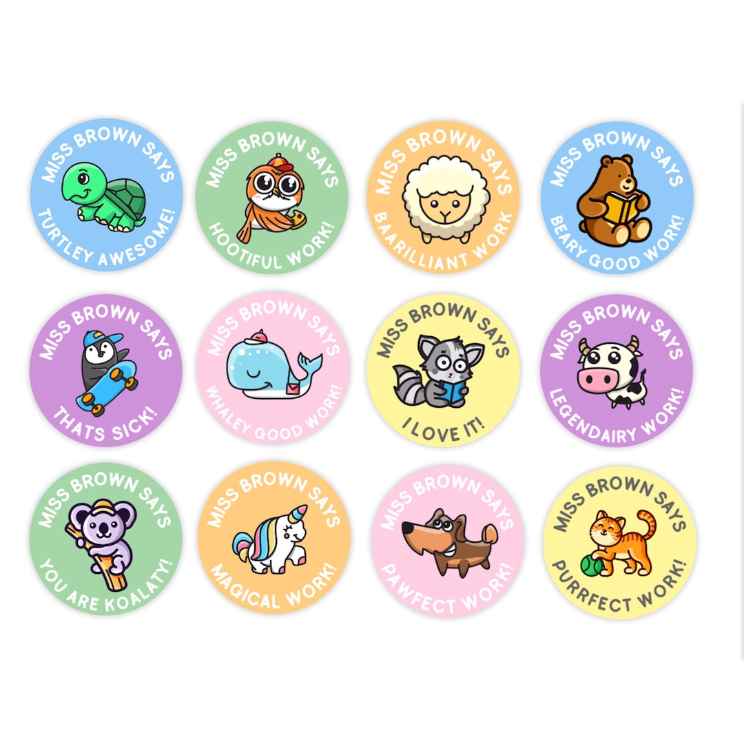 Personalised Animal Teacher Stickers, Personalised Teacher Merit ...