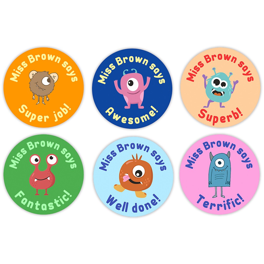 Personalised Teacher Stickers, Monster Stickers, Personalised Teacher ...