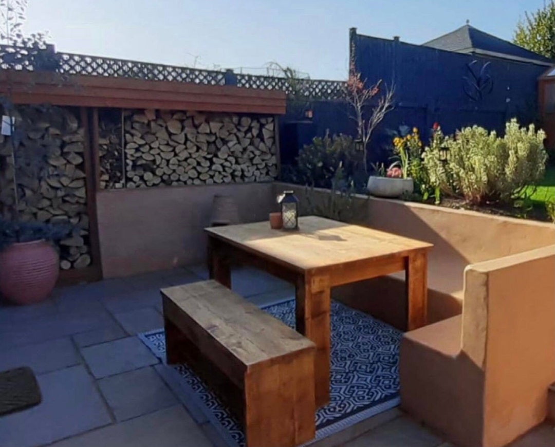 Reclaimed Timber Outdoor and Garden Table and Bench Set - Etsy