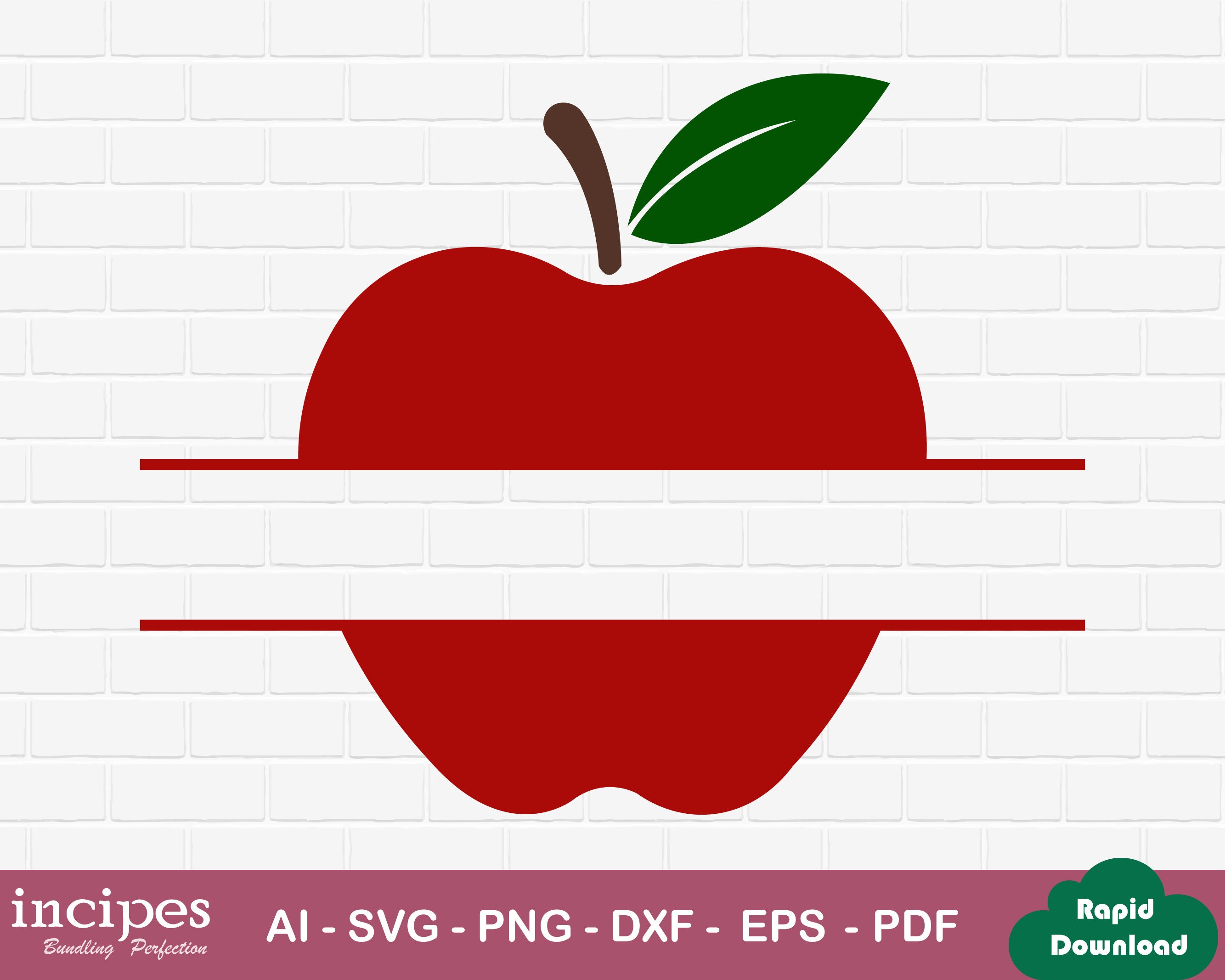 Apple Svg Split Apple Svg Apple Cut File Apple Monogram Frame Apple ...
