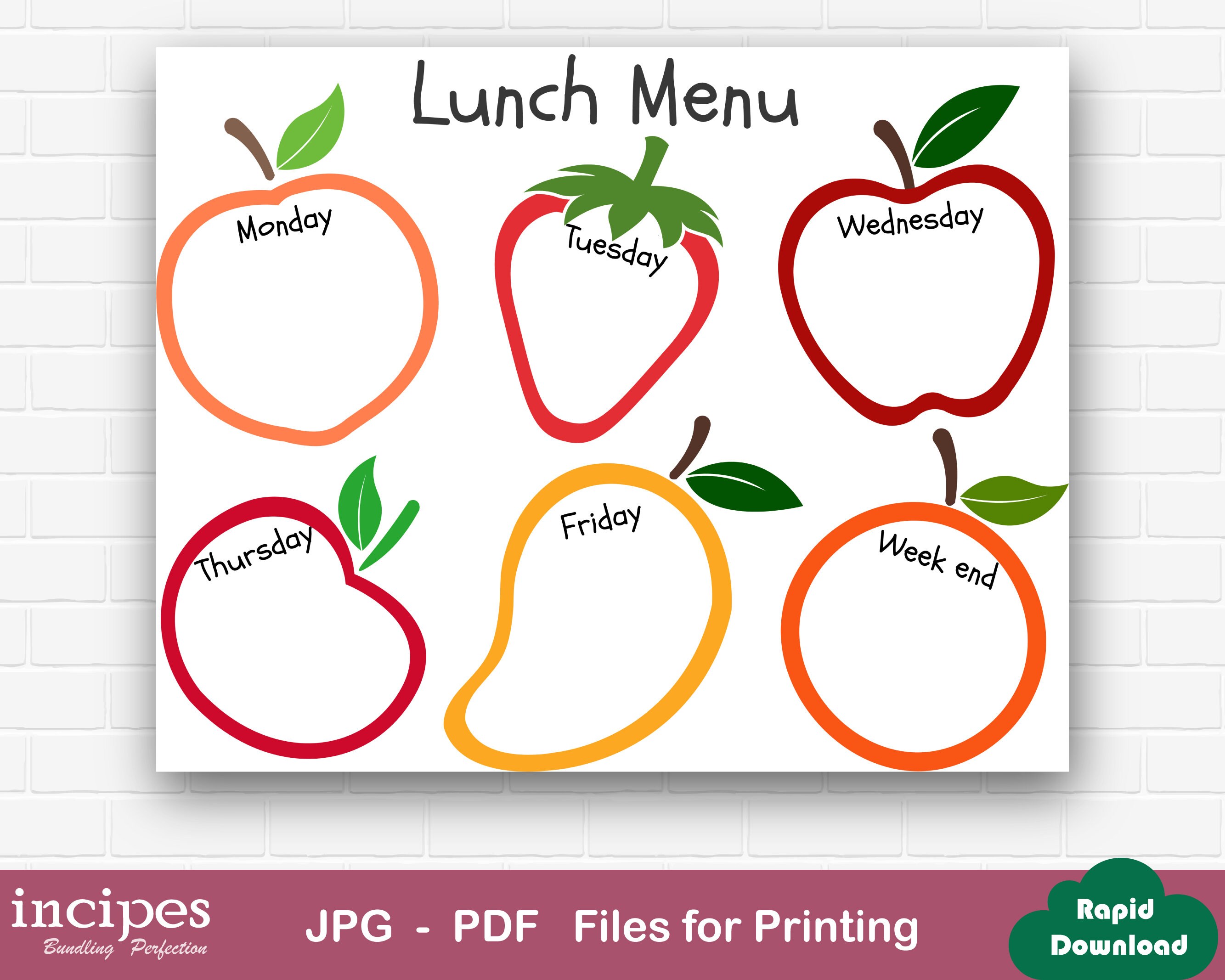 Cute Fruit Kids Lunch Plannerlunch Menu for - Etsy