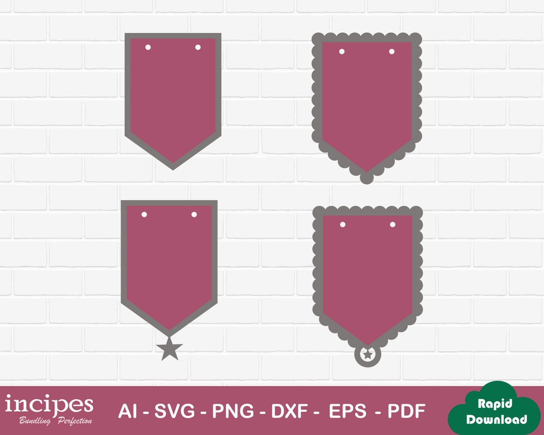 Layered Spearhead Bunting Banner SVG Template, Pennant Bunting SVG ...
