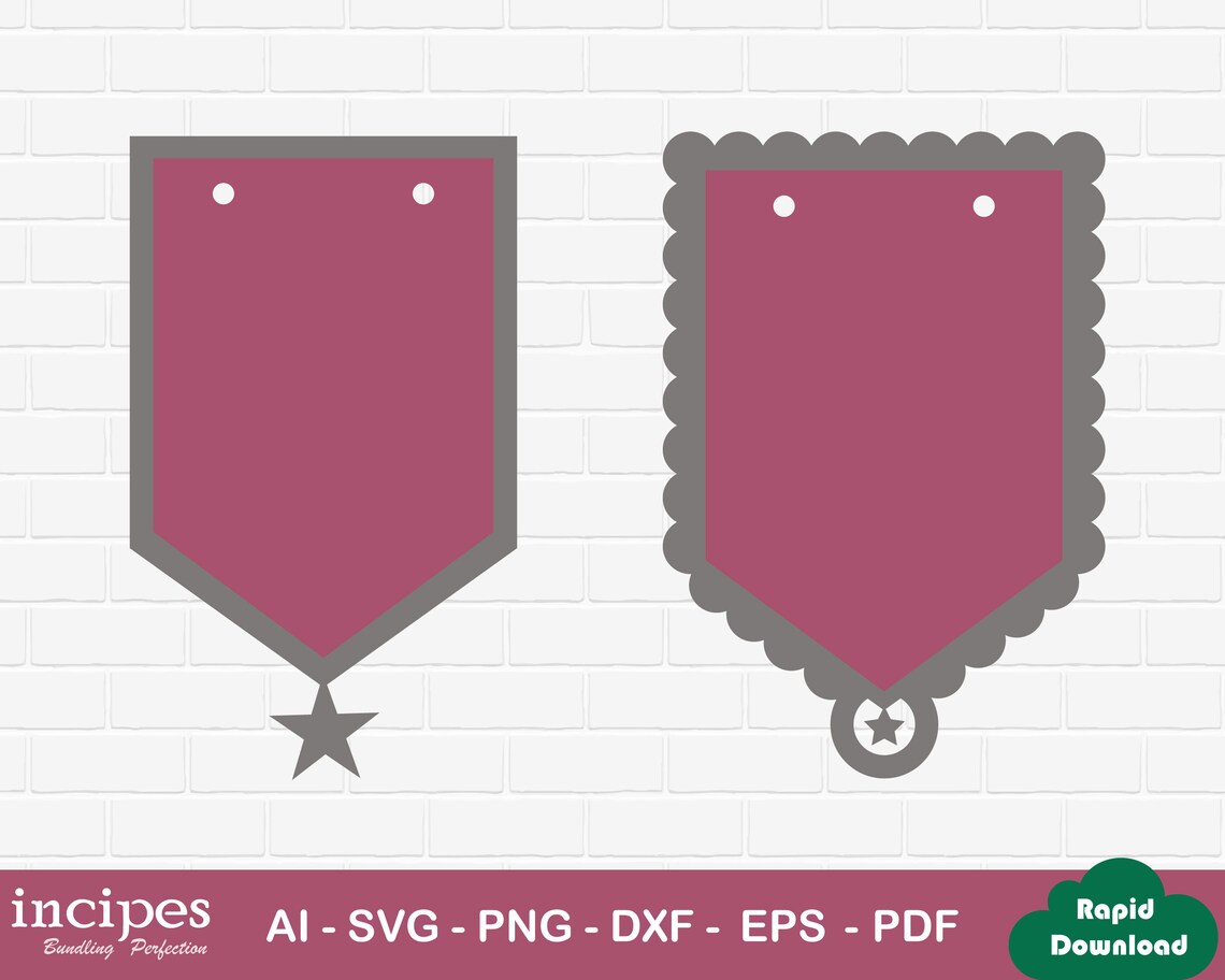 Layered Spearhead Bunting Banner SVG Template, Pennant Cut File ...