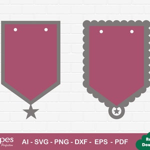 Layered Spearhead Bunting Banner SVG Template, Pennant Bunting SVG ...