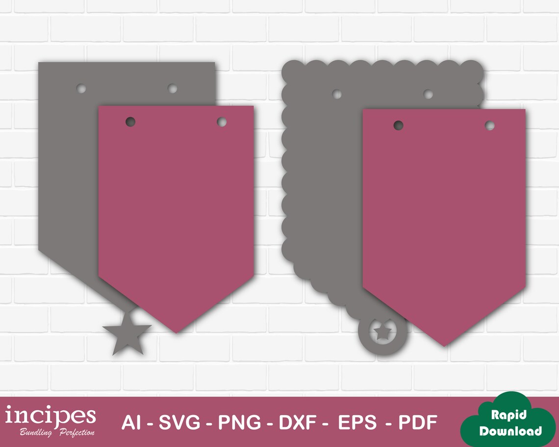 Layered Spearhead Bunting Banner SVG Template, Pennant Cut File ...