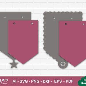 Layered Spearhead Bunting Banner SVG Template, Pennant Bunting SVG ...