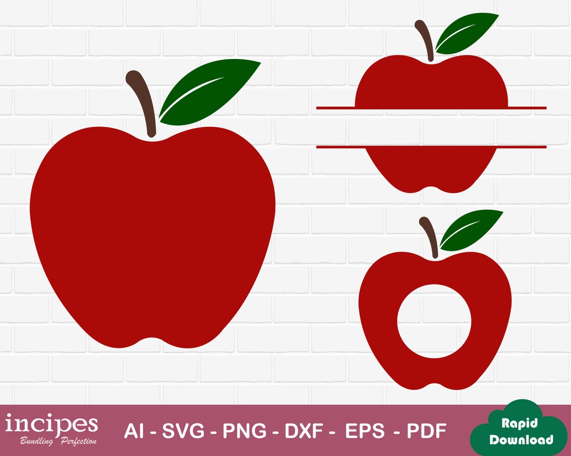 Apple Svg Split Apple Svg Apple Cut File Apple Monogram - Etsy