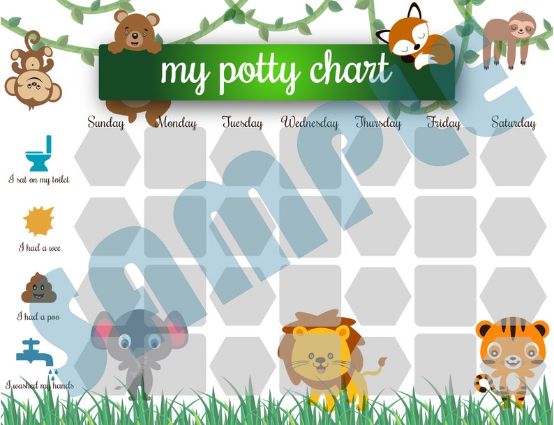 Jungle Themed Printable Potty Training Chart,kids Potty Training Chart ...