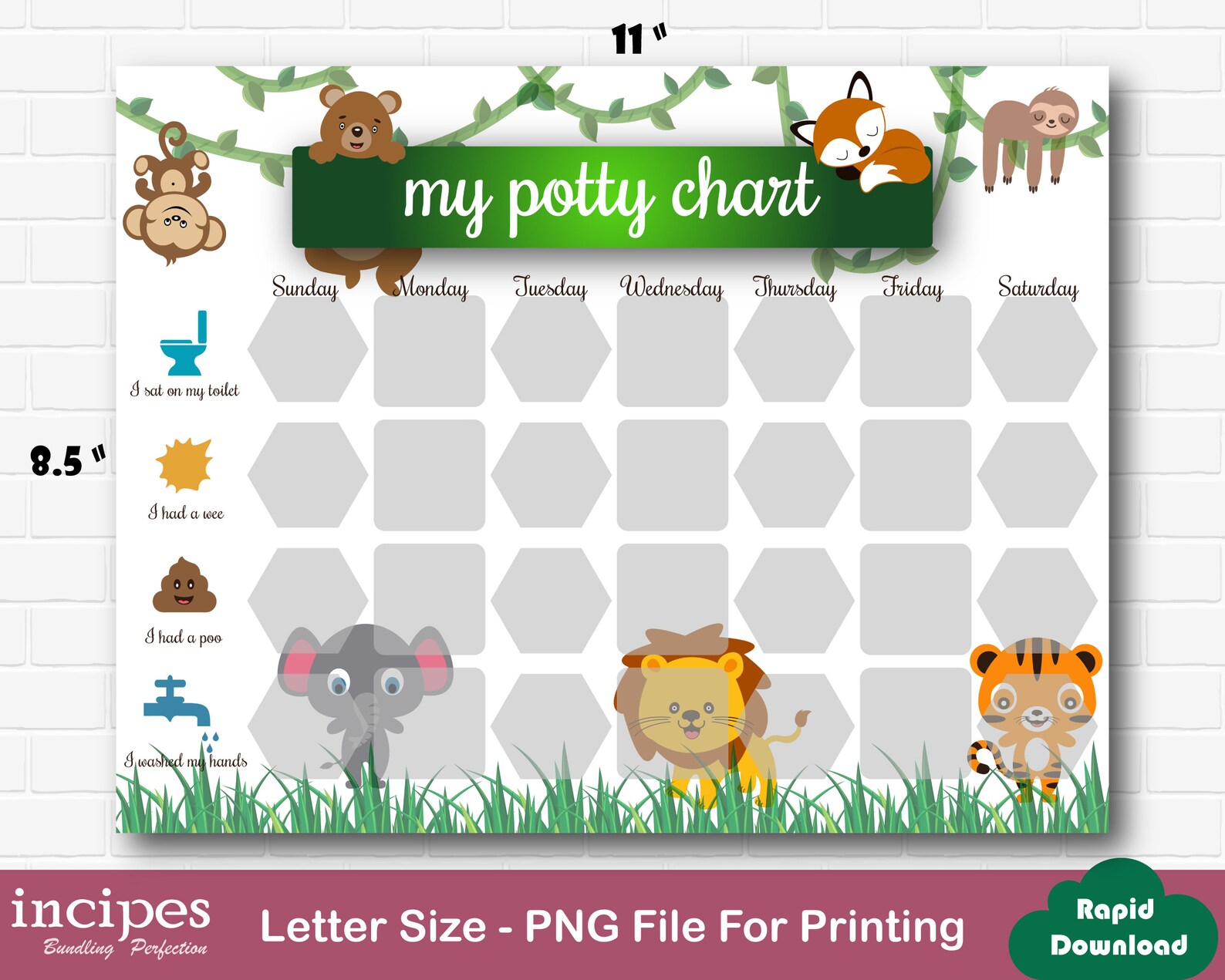 Jungle Themed Printable Potty Training Chart,kids Potty Training Chart ...