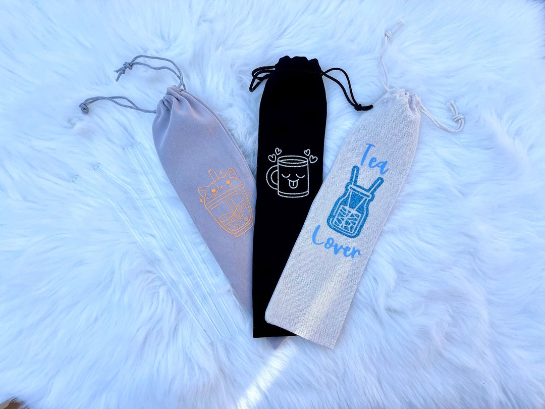 Personalized Set of 3 Reusable Cutlery Bag, Drinking Straw Carrying Bag ...
