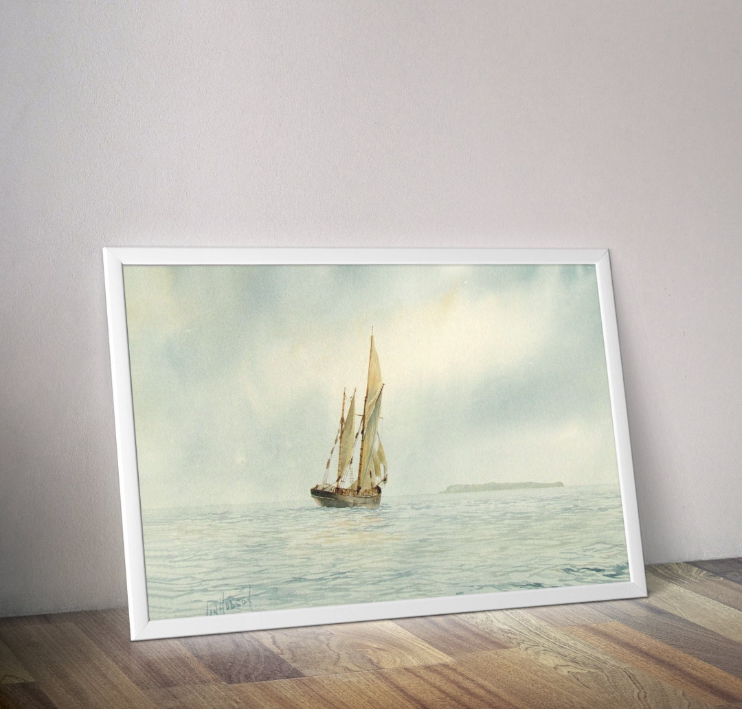 Ketch Irene Approaching Lundy Island 1 North Devon Watercolour Print ...