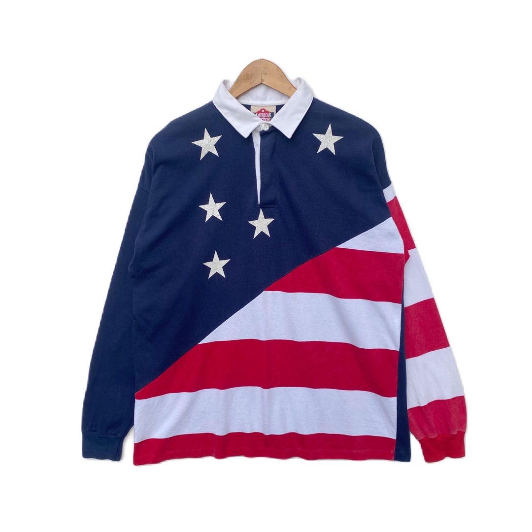Vintage Polo Shirt American Flag Design Pullover Streetwear Large Size ...