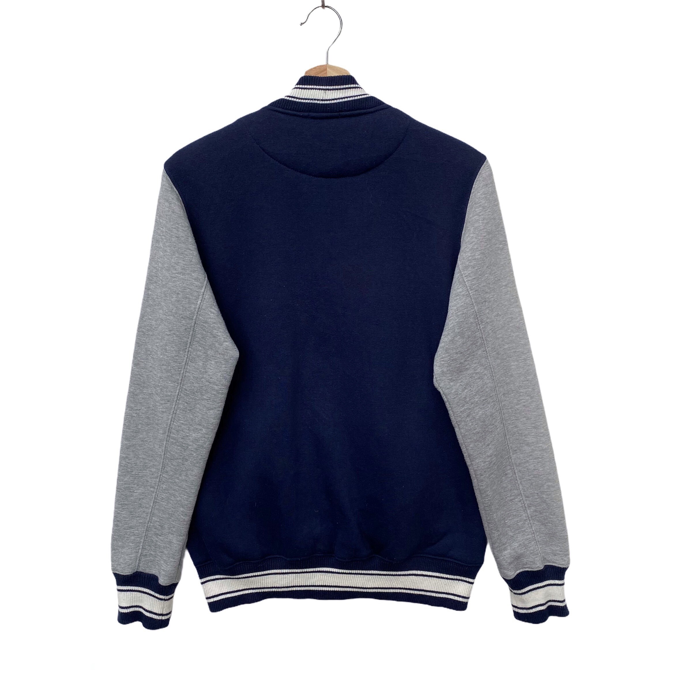 Plain Varsity Jacket Button up Long Sleeve Dark Blue Gray Colour Medium ...