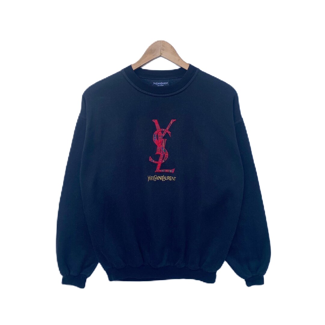 Vintage YVES SAINT LAURENT Sweatshirt Sweater Embroidery Big Logo Black ...