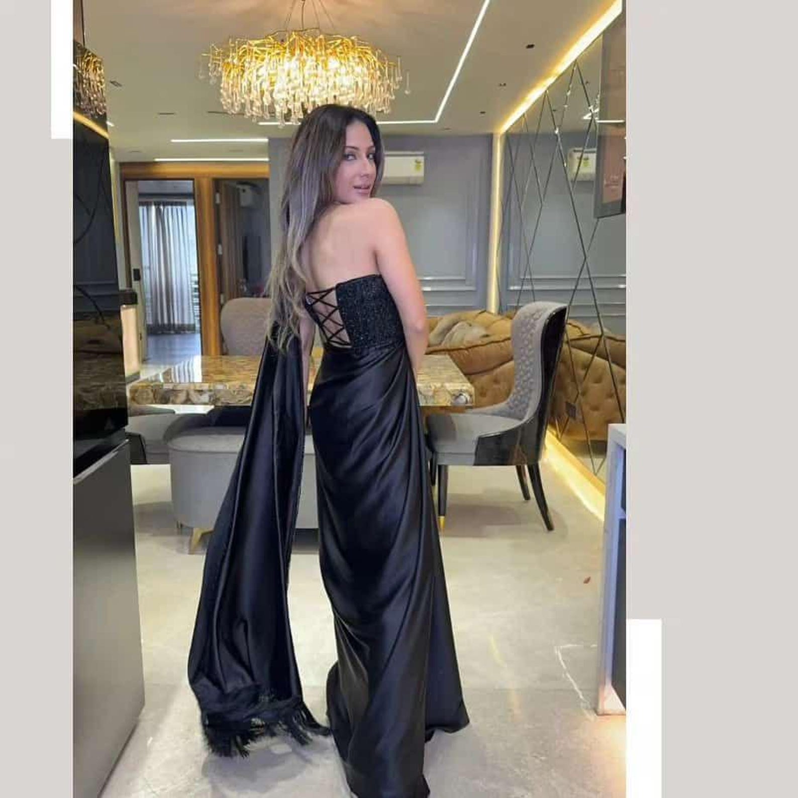 Soft Satin Corset Saree With Embellishments, Ready to Wear Saree for ...