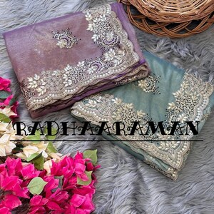 Designer Pure Jimmy Chu Silk Saree With Hand Embroidery and Scalloped ...