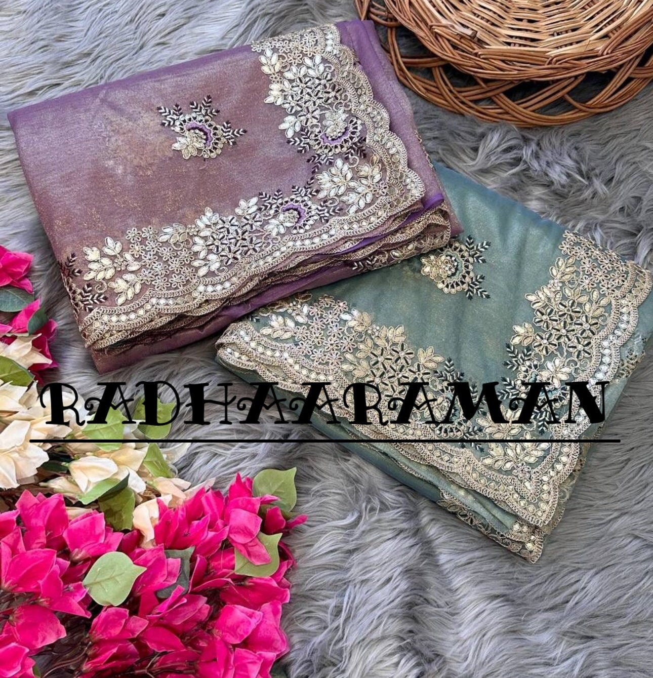 Designer Pure Jimmy Chu Silk Saree With Hand Embroidery and Scalloped ...