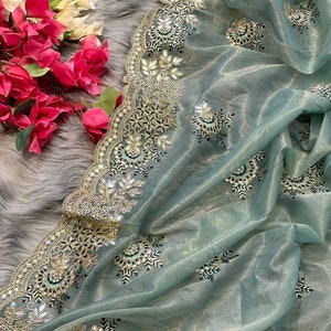 Designer Pure Jimmy Chu Silk Saree With Hand Embroidery and Scalloped ...