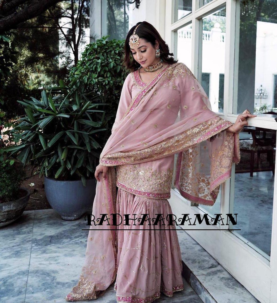 Beautiful Pakistani Sharara Suit Set, Pastel Pink Sharara With Heavy Embroidery, Designer ...