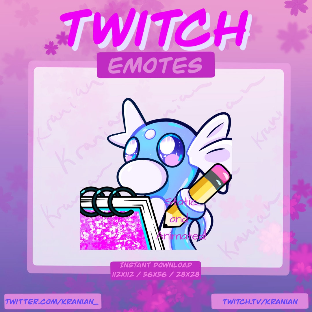 Animated Dratini Take Notes Emote Twitch Discord Youtube Cute Pokemon ...