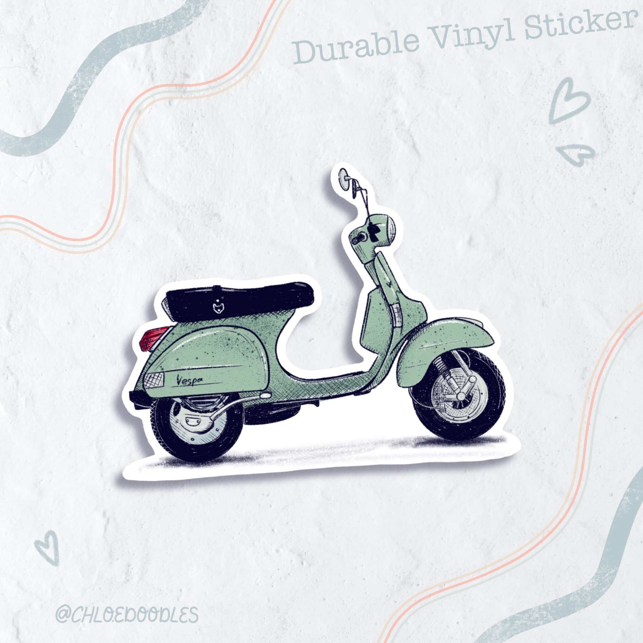 Vespa Sticker Teal Moped Retro Bike Sticker Europe Travel - Etsy