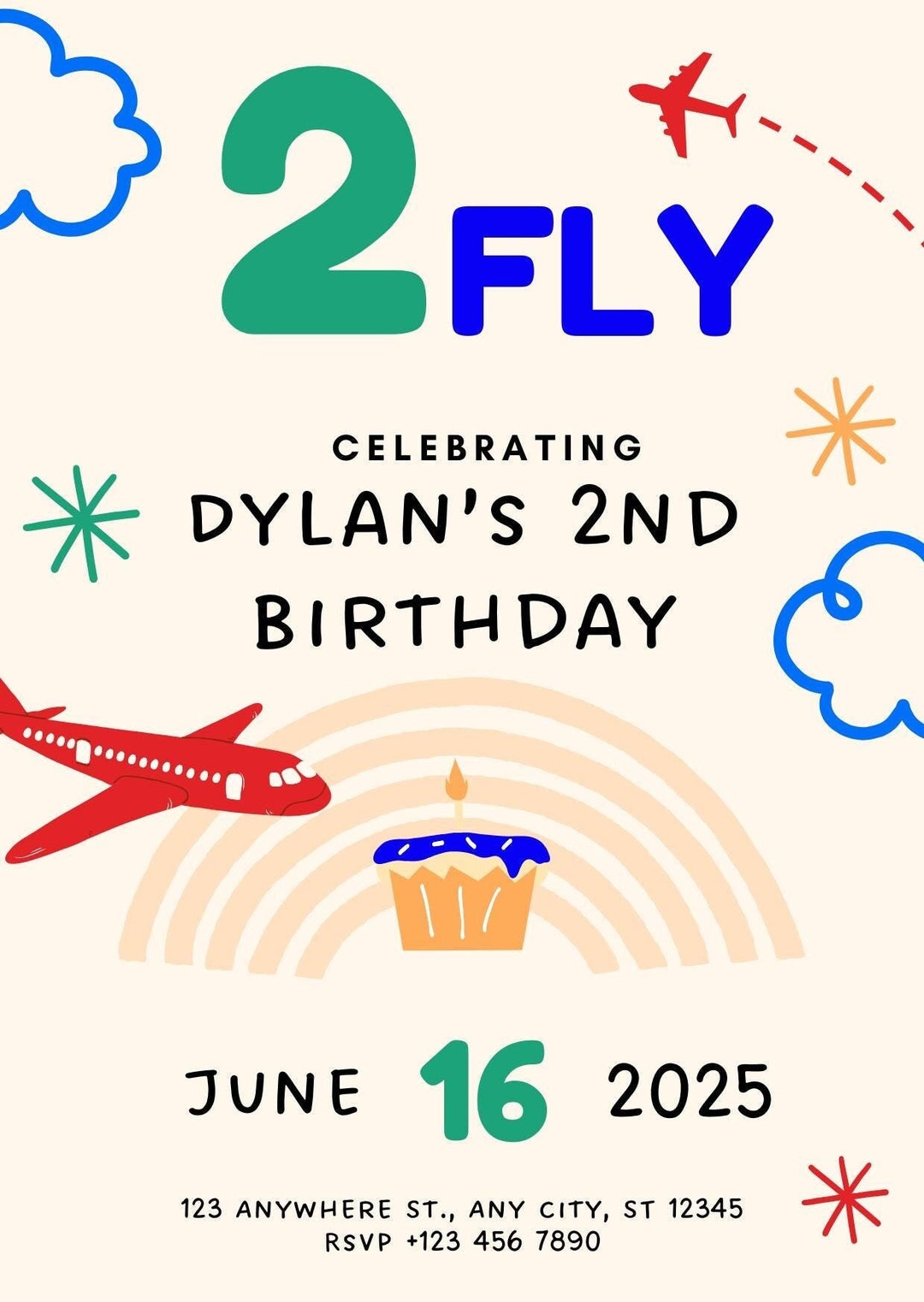 Two Fly Birthday Invitation | Editable 2nd Birthday Party Invite ...