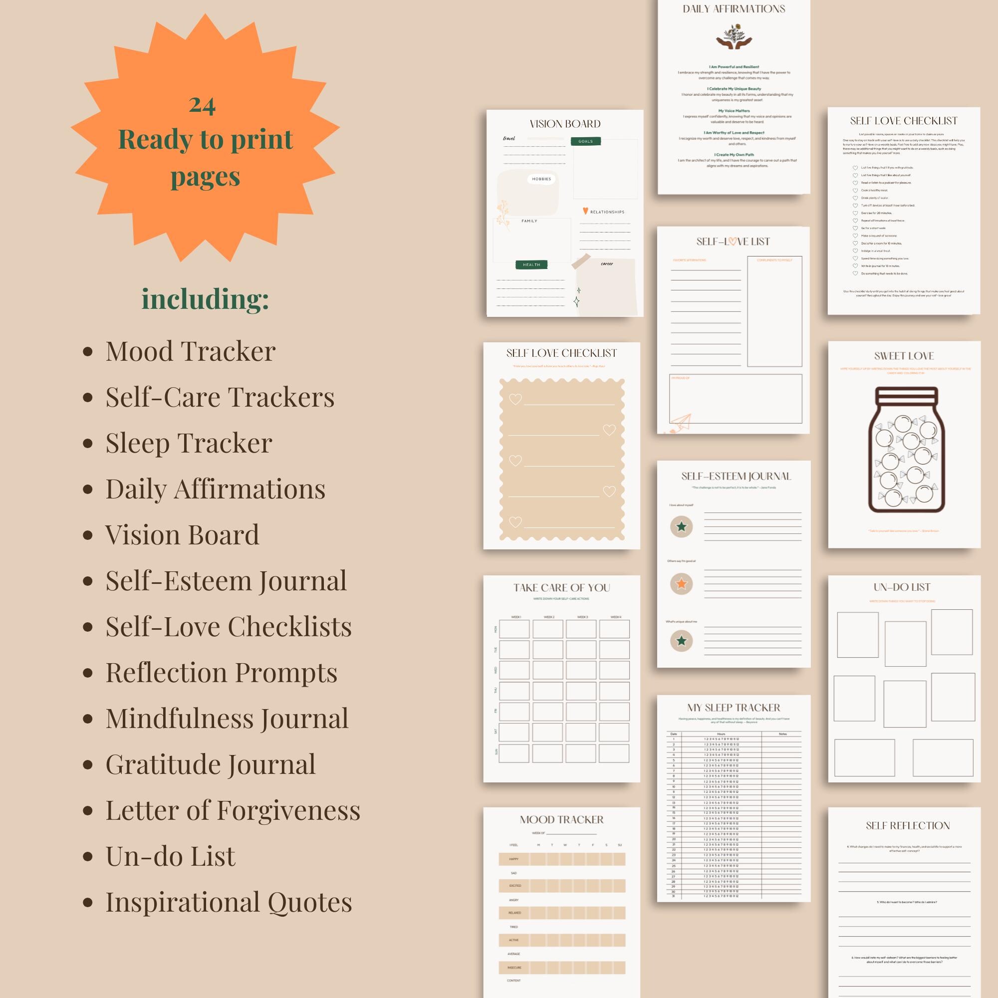 Ultimate Self-love Printable Planner Bundle | Daily Affirmations, Self ...