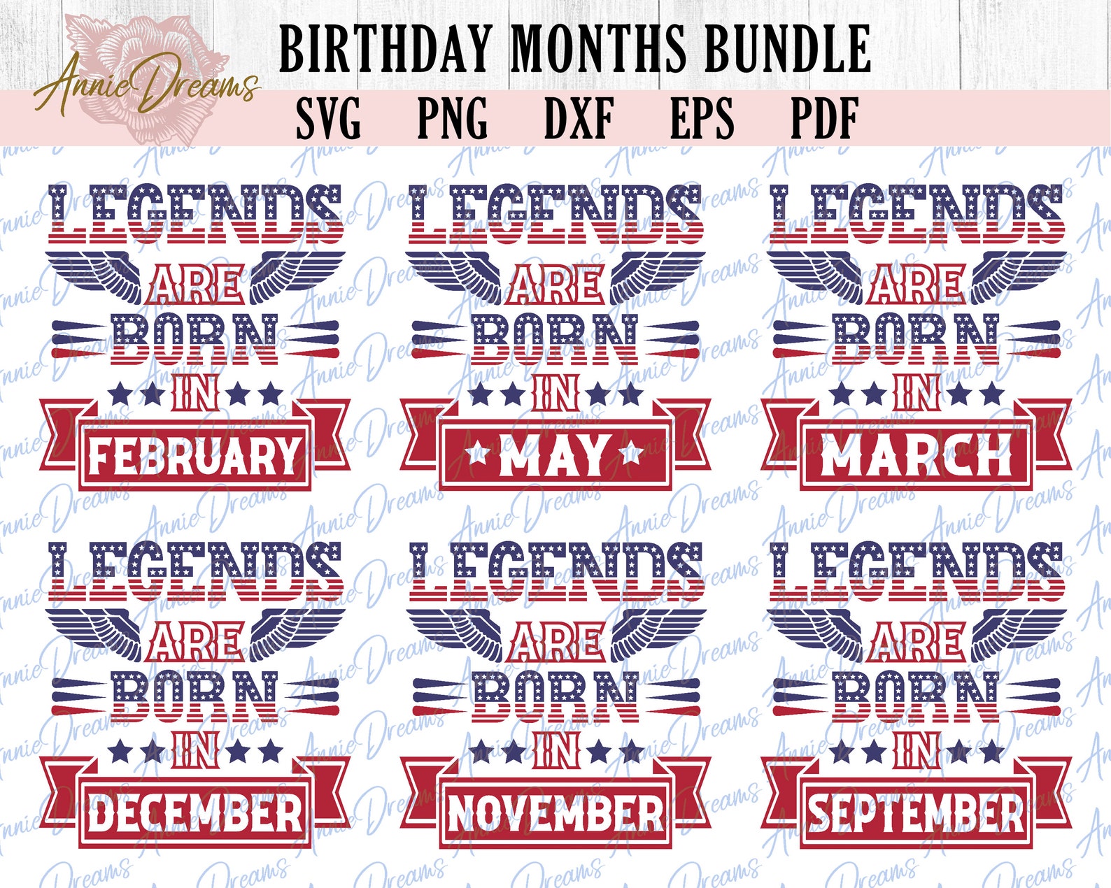 Birthday Months SVG Bundle Birthday Gift SVG US Flag Style - Etsy