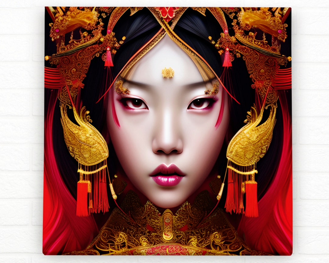 Asian Princess Digital Art Print, Gold Princess Printable Wall Art, AI ...