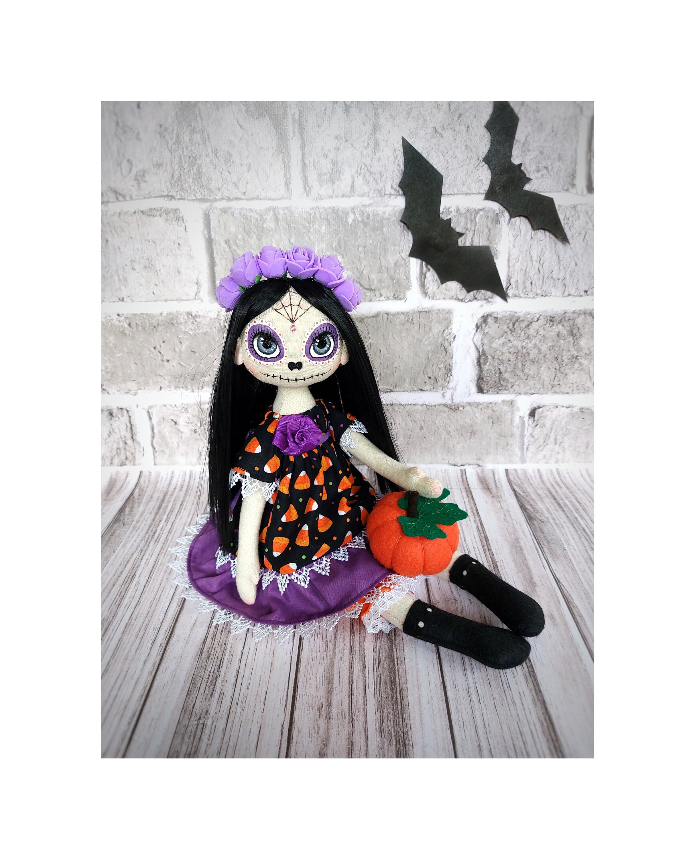 Calavera Catrina Halloween Sugar Skull Doll With Pumpkin Santa - Etsy