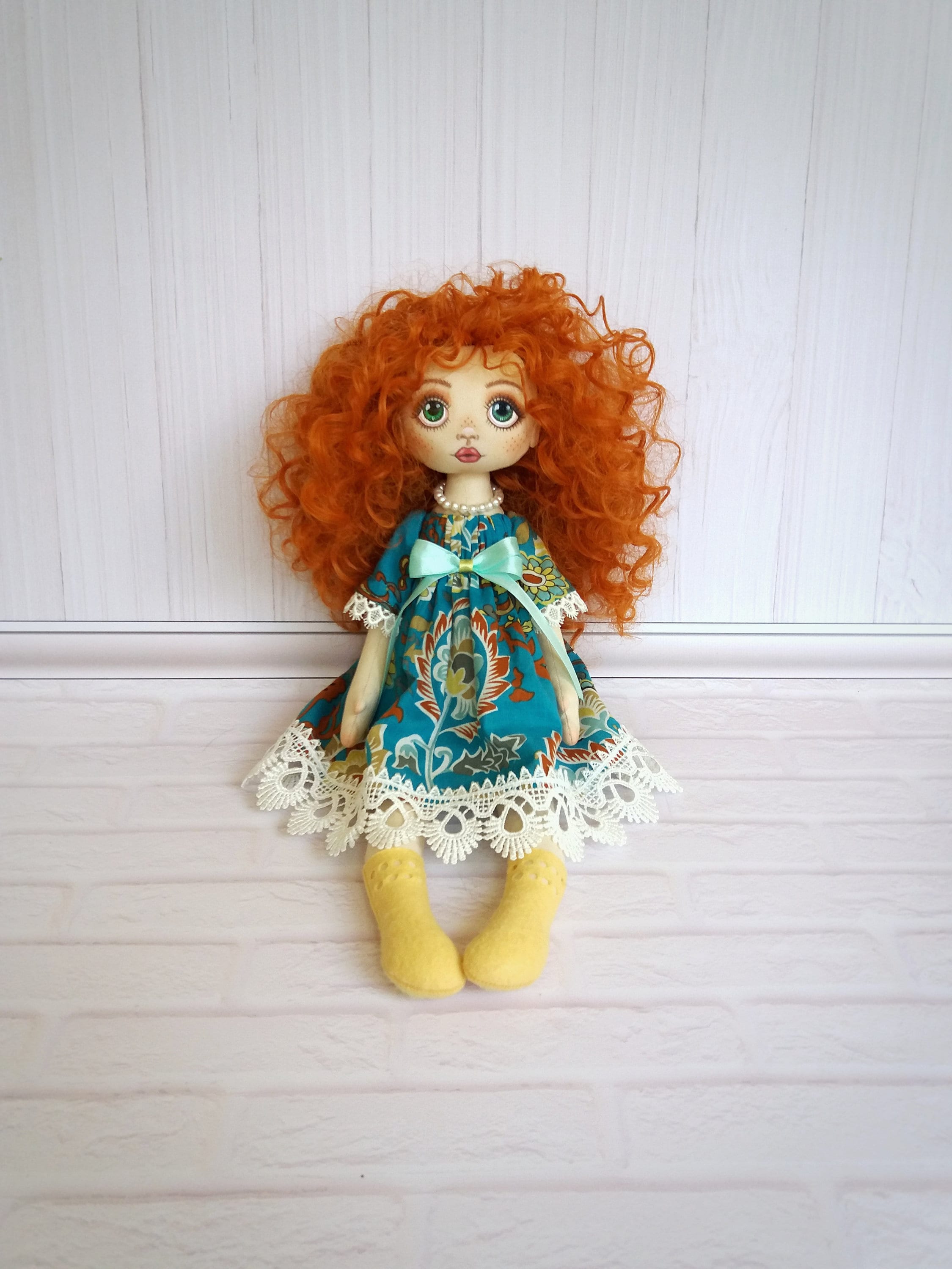 Ginger Hair Textile Doll Red Haired Softie Doll Handmade Doll Gift for ...