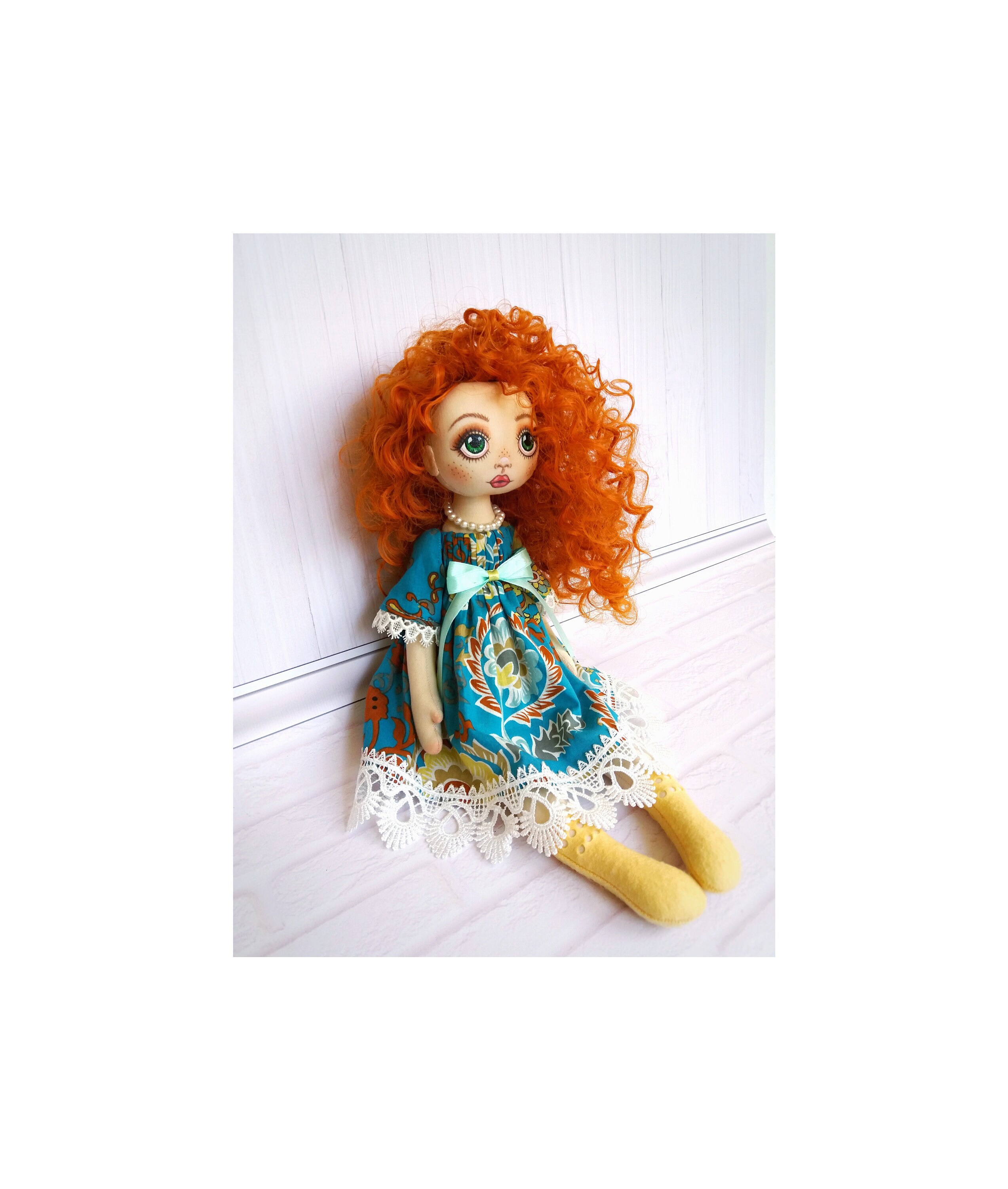 Ginger Hair Textile Doll Red Haired Softie Doll Handmade Doll Gift for ...