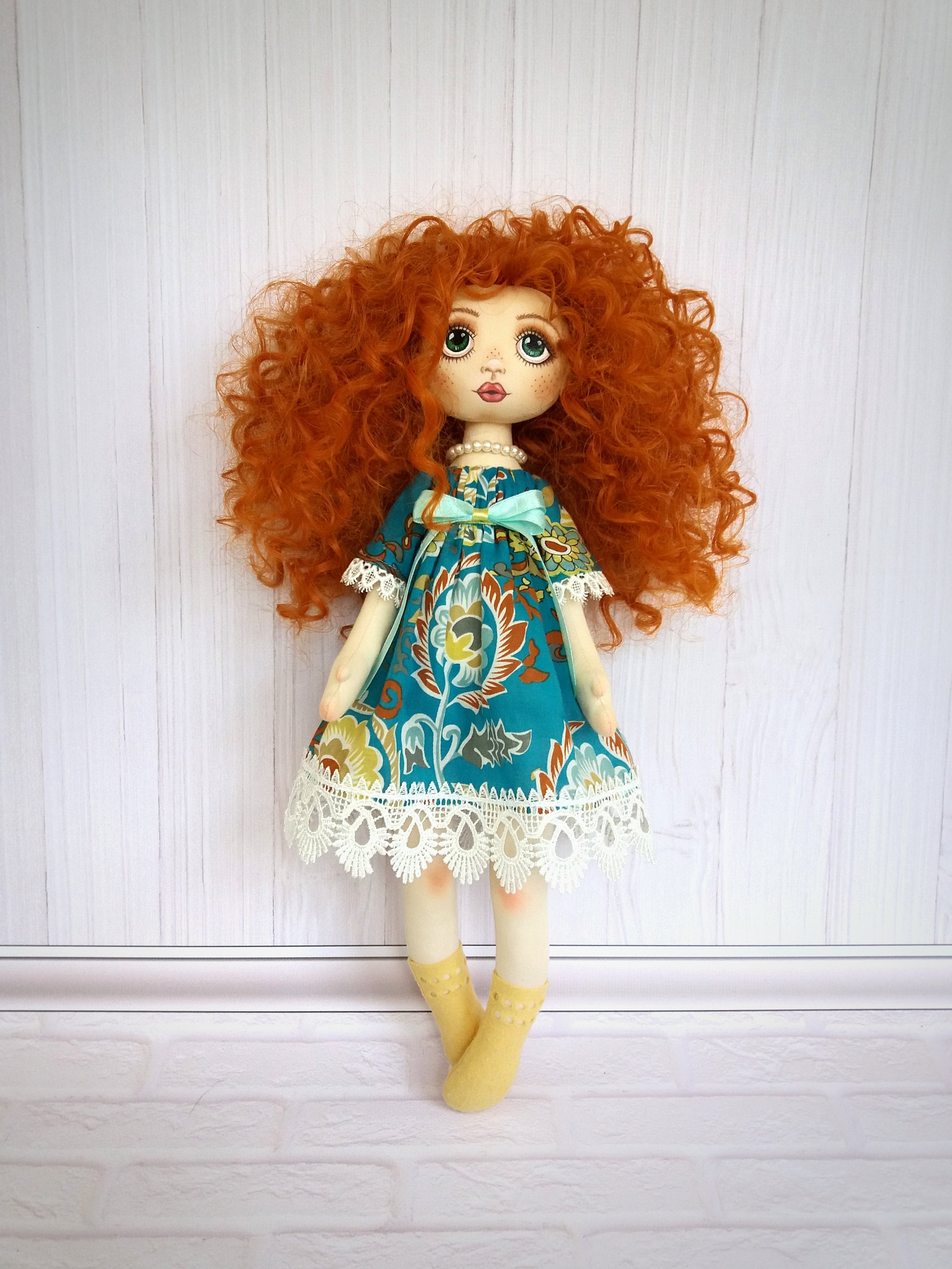 Ginger Hair Textile Doll Red Haired Softie Doll Handmade Doll Gift for ...