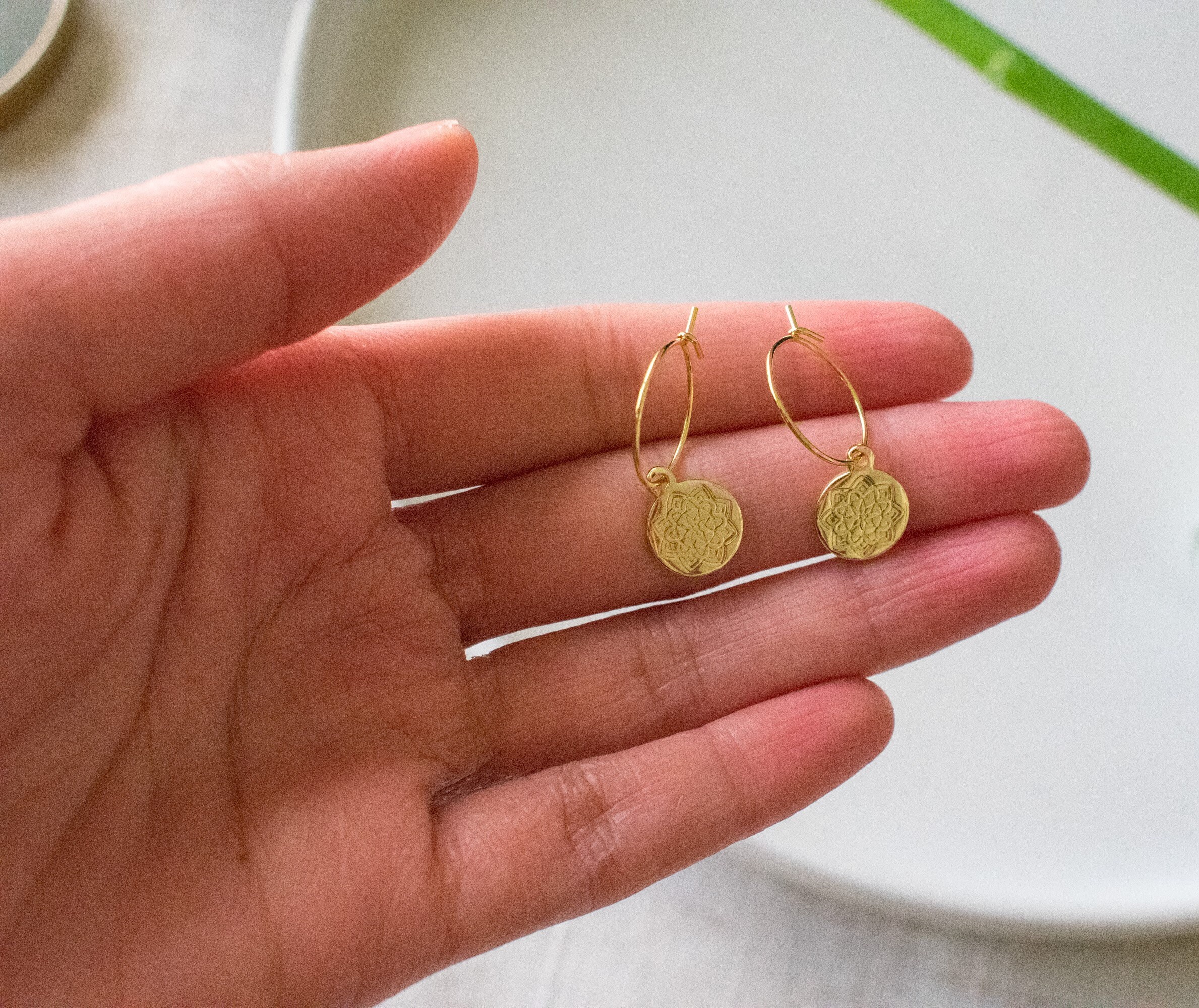 Gold Disc Hoop Earrings, Gold Coin Hoops, Circle Hoop Earrings ...