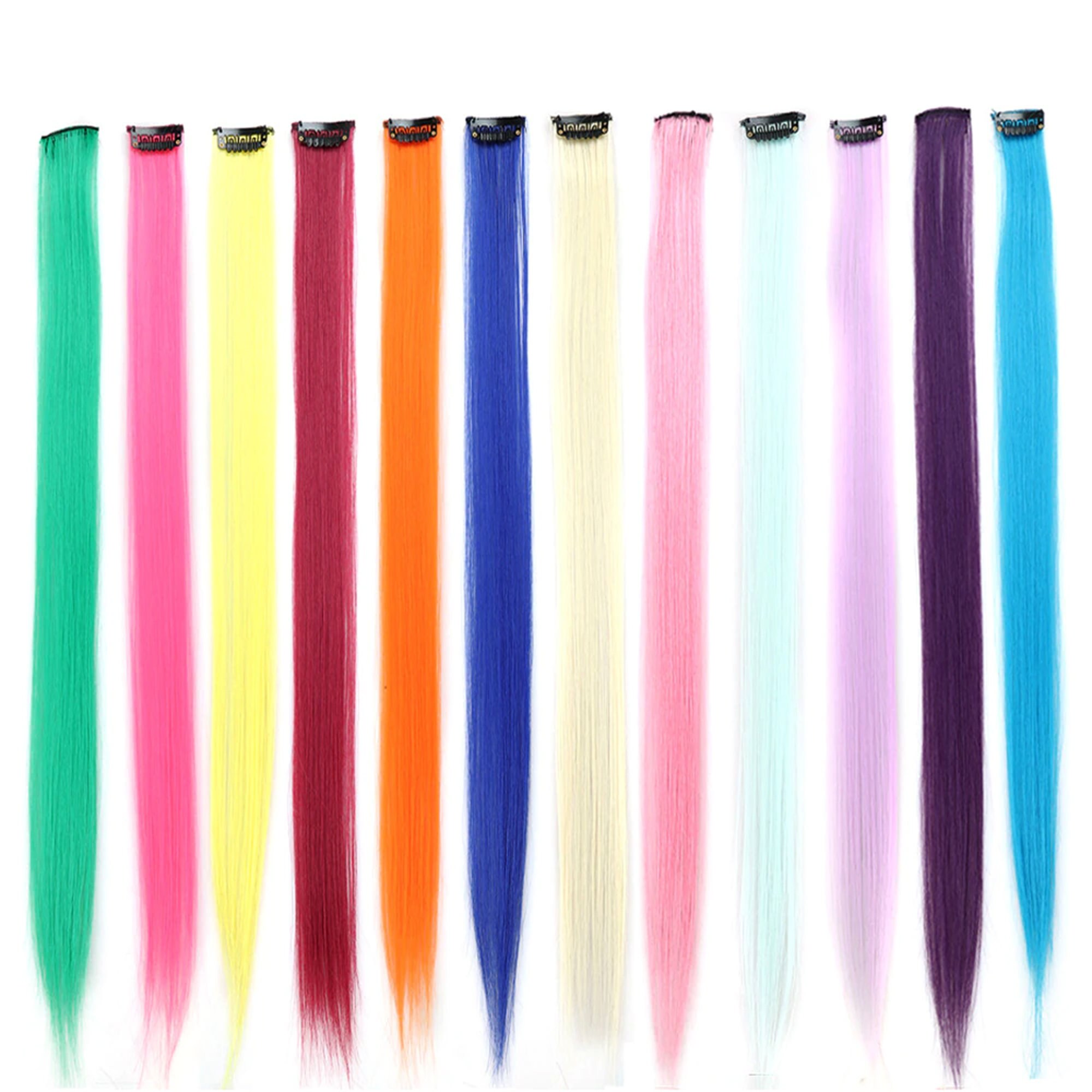 Pre Stretched clip in hair extension rainbow Colored party | Etsy