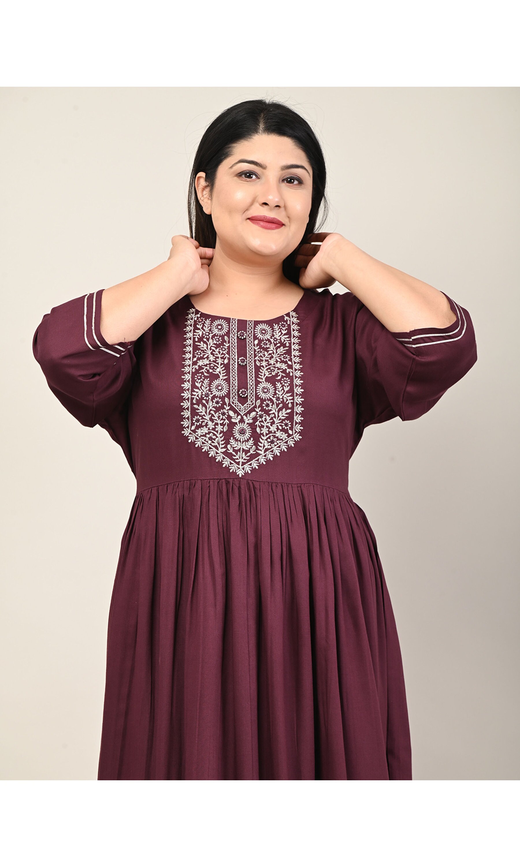 Purple Plus Size Cotton Blend Gown Indian Ethnic Wear Long Kurti Kurta