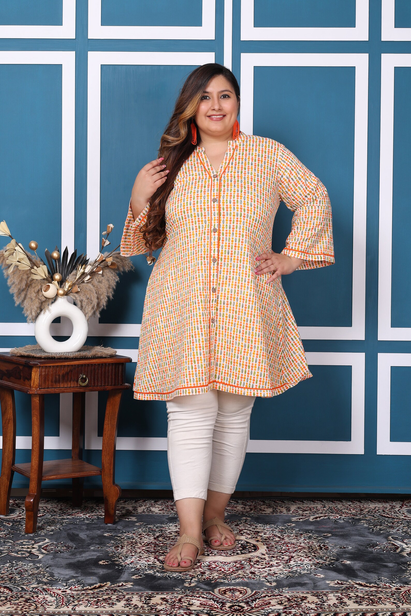 Off White Plus Size Tunic Dress, Indian Ethnic Wear for Women, Plus ...